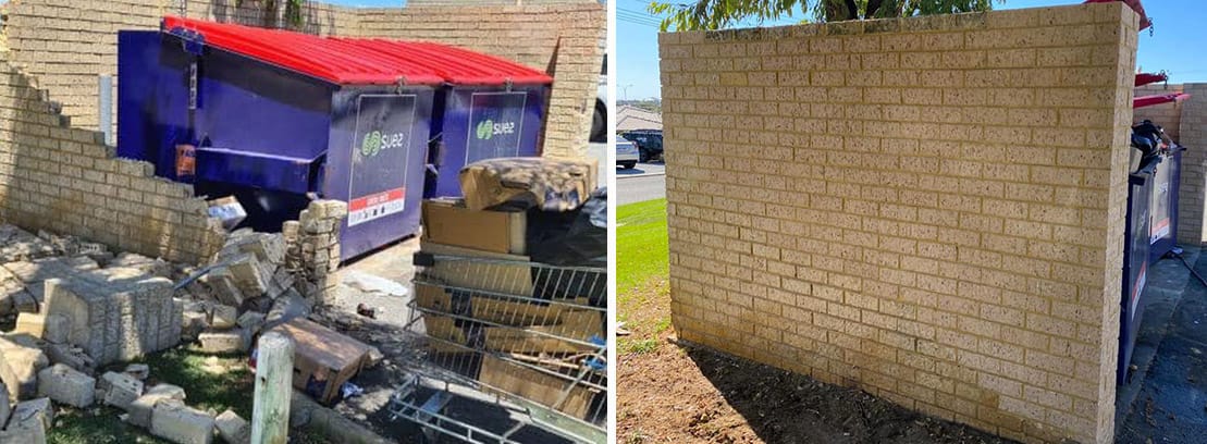 Brick Bin Store with Vehicle Damage - Recent Project | Halls Construction